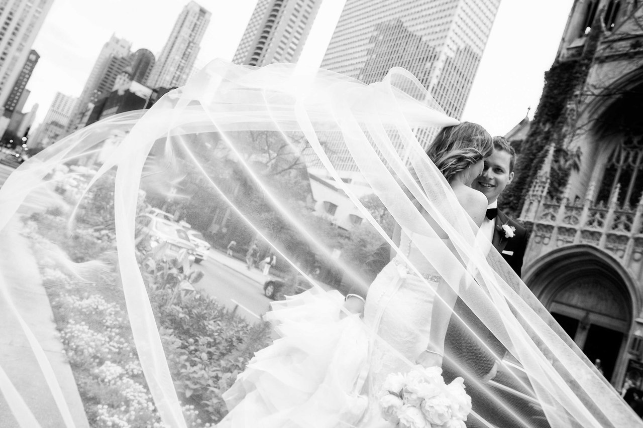 Dramatic Veil Wedding Portrait