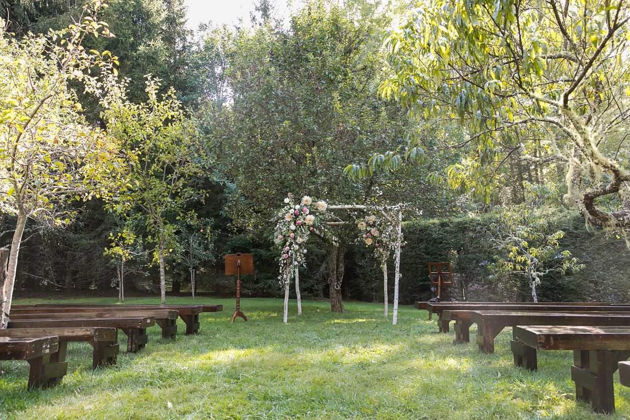 Wood Benches at Rustic Outdoor Ceremony