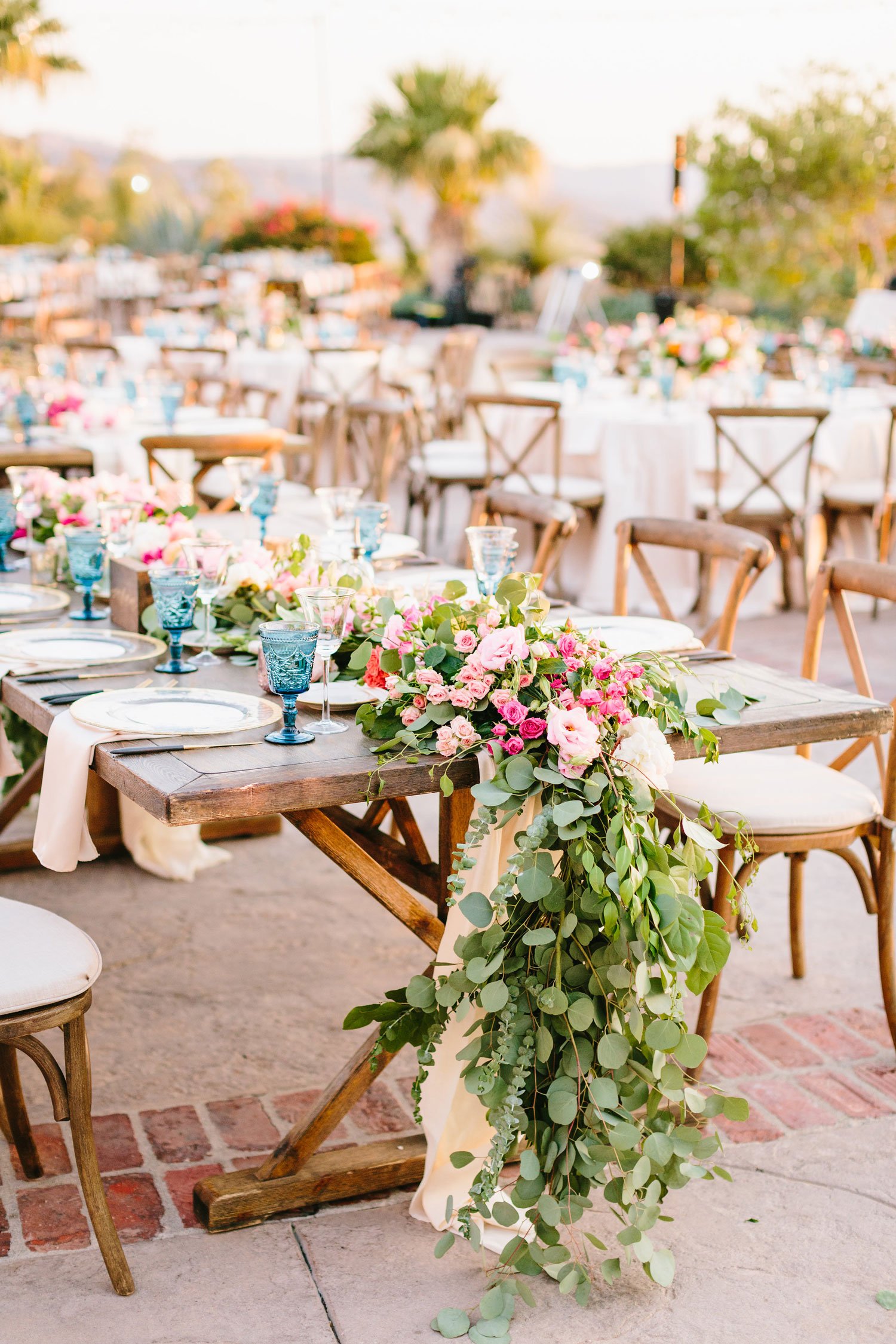 Wood Table & Cascading Greenery Runner
