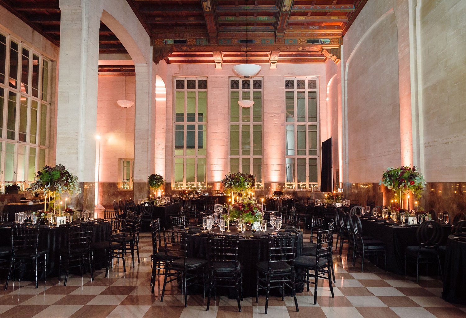Reception at Historic Venue with Dark Décor