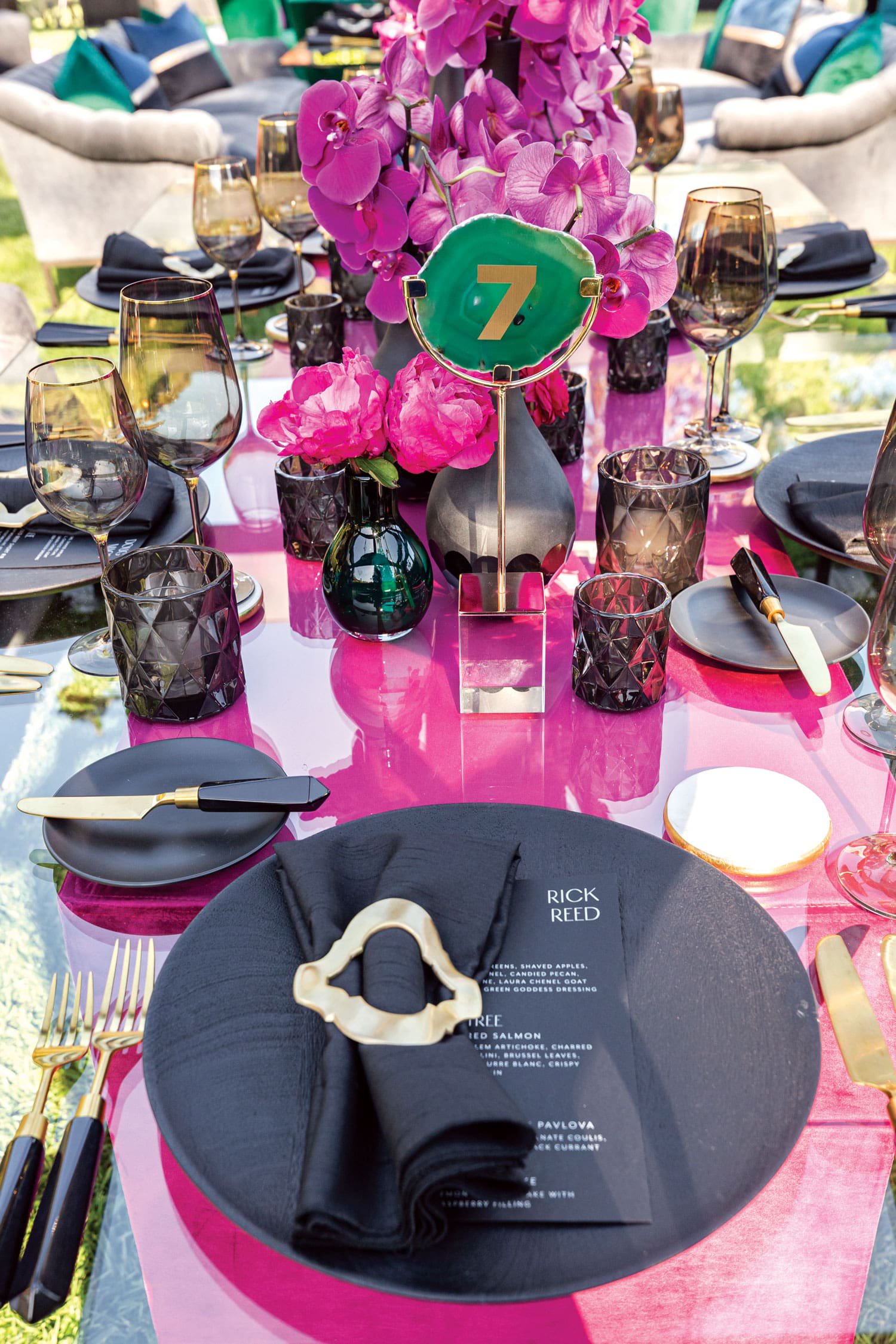 Pink Table with Black Place Setting