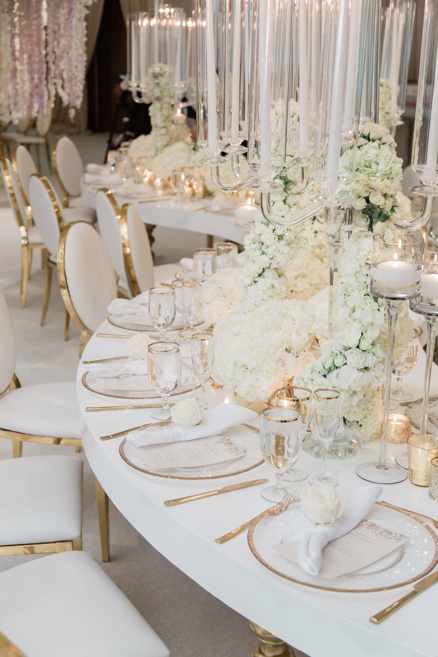 Serpentine White Table with Candelabra