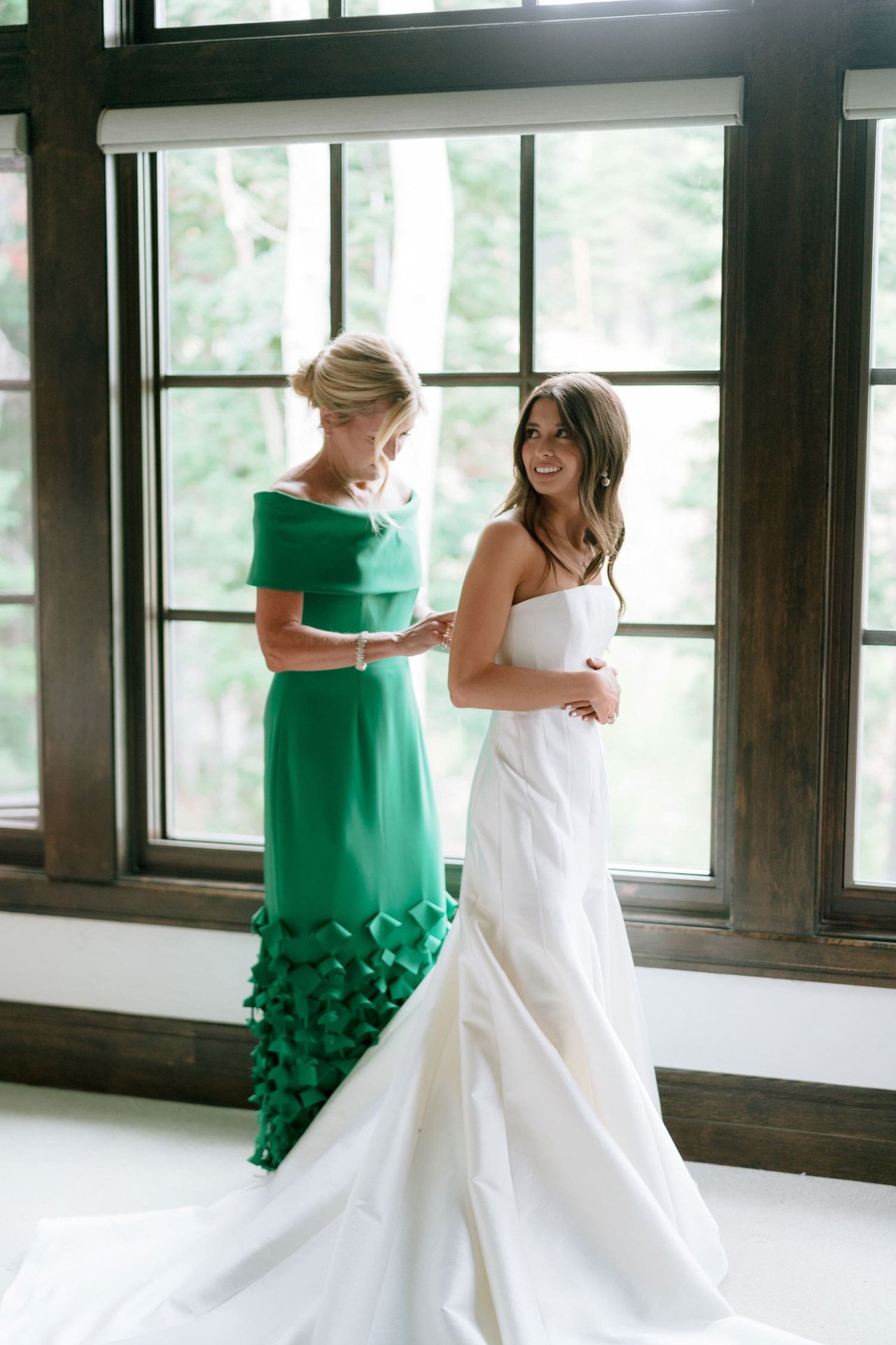 Bride with Mother of the Bride in Green