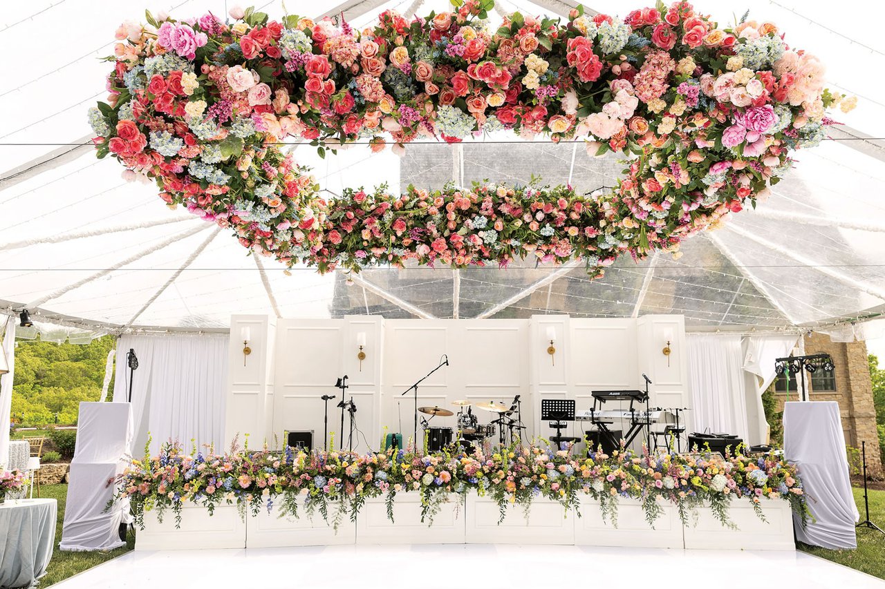 Colorful Floral Installation Over Dance Floor