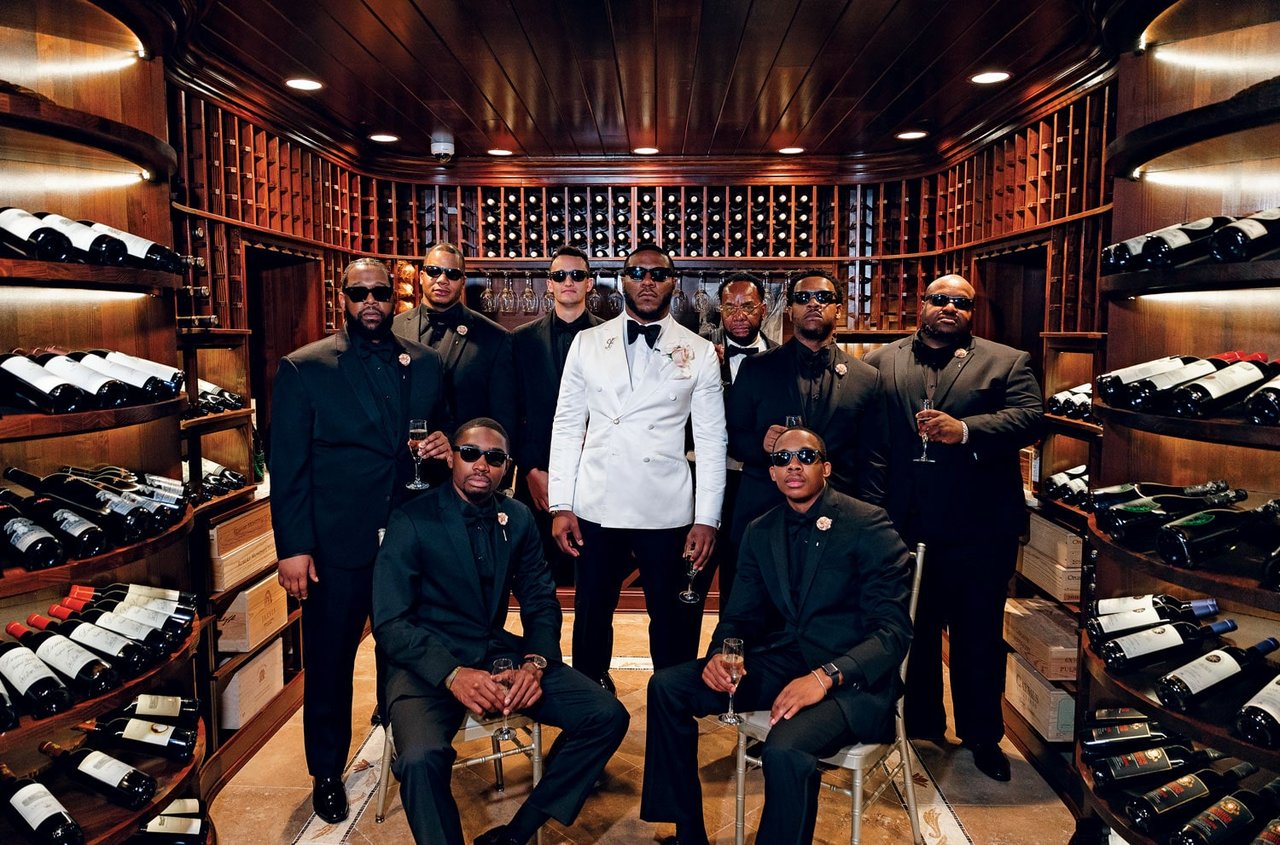 Zaire Franklin with Groomsmen in Wine Cellar