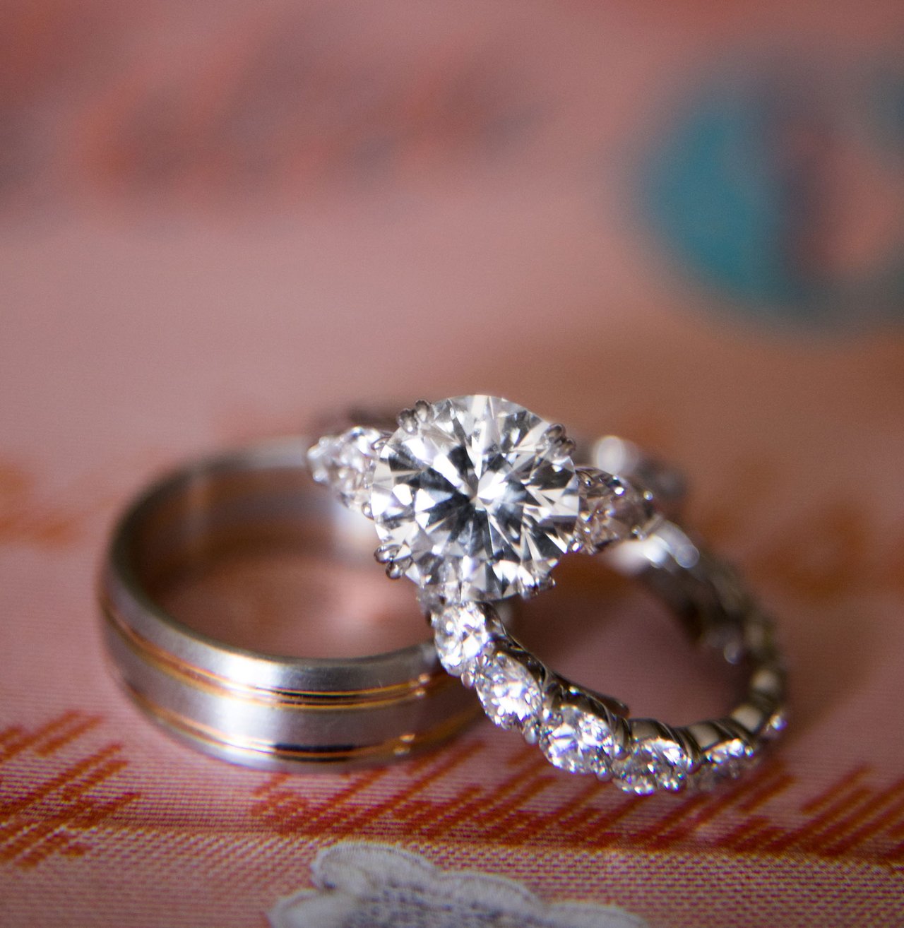Round Diamond Ring and Wedding Band