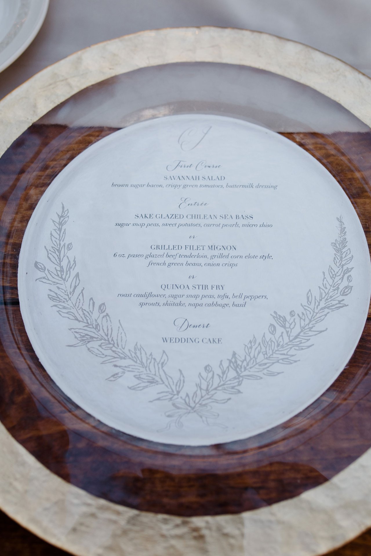 Round Menu Card on Charger Plate