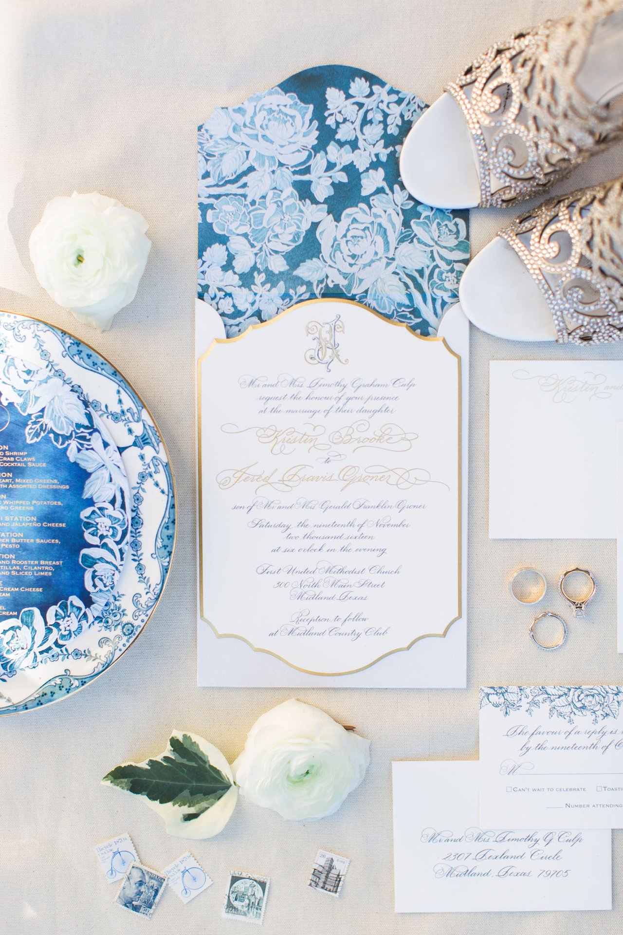 White, Blue & Gold Invitation