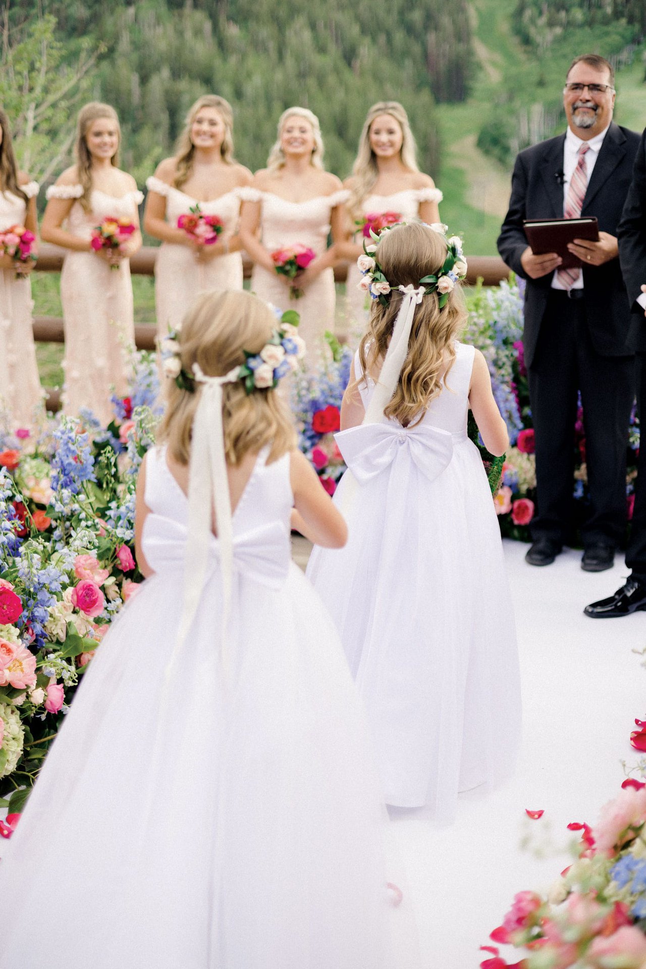 Flower Girls with Bow Dresses & Flower Crowns