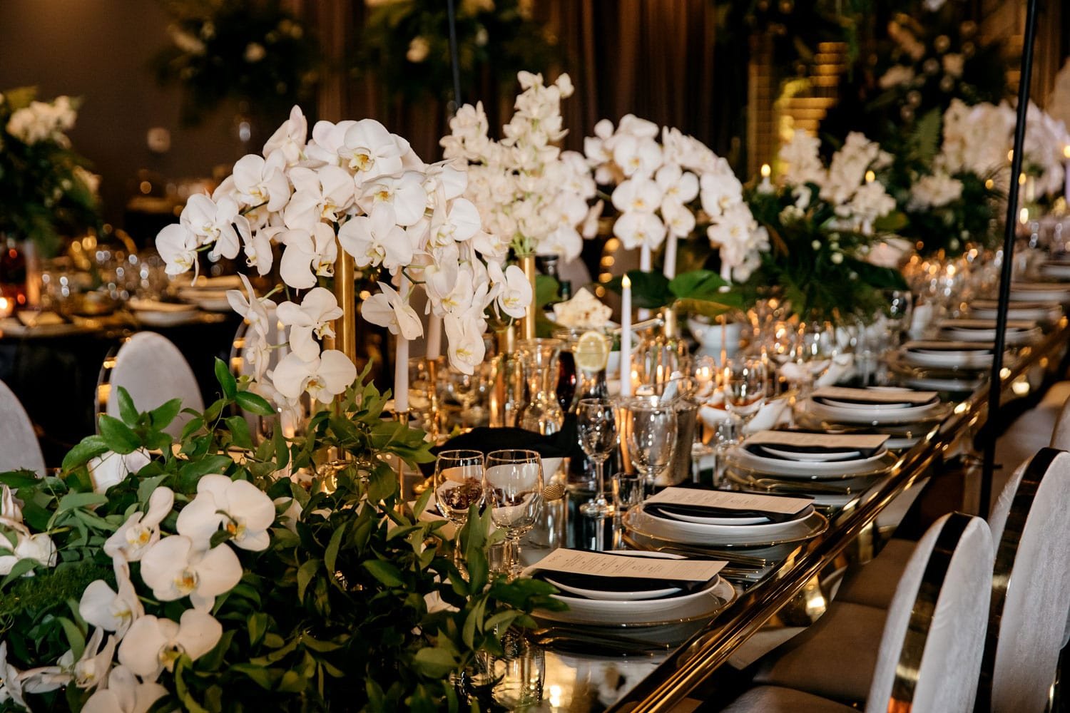 Long Head Table with Low Centerpieces