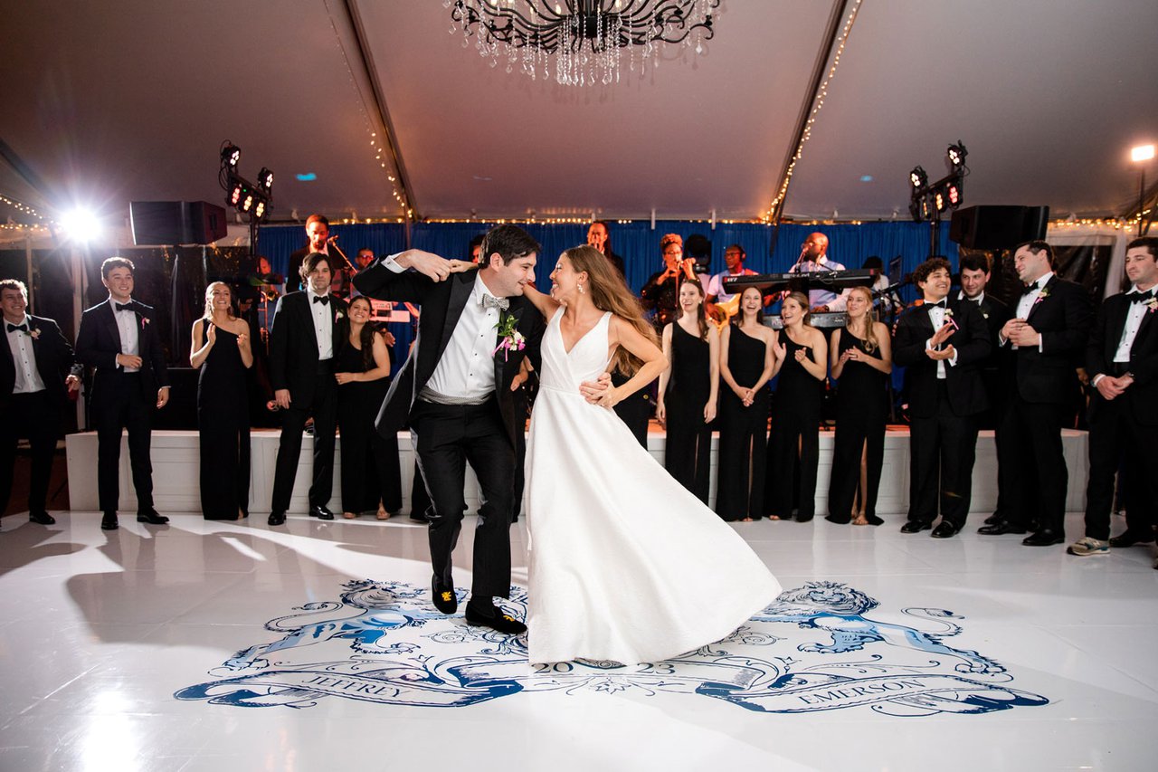 First Dance on Blue & White Dance Floor Crest