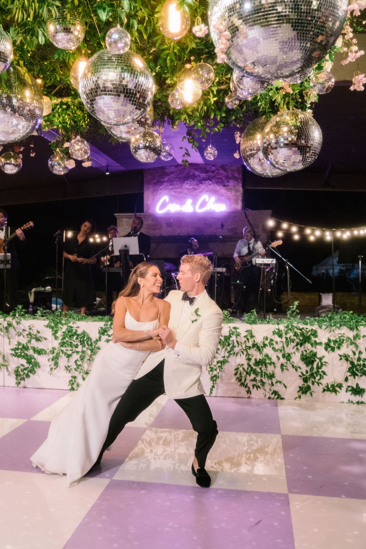 First Dance Dip on Disco Ball Dance Floor
