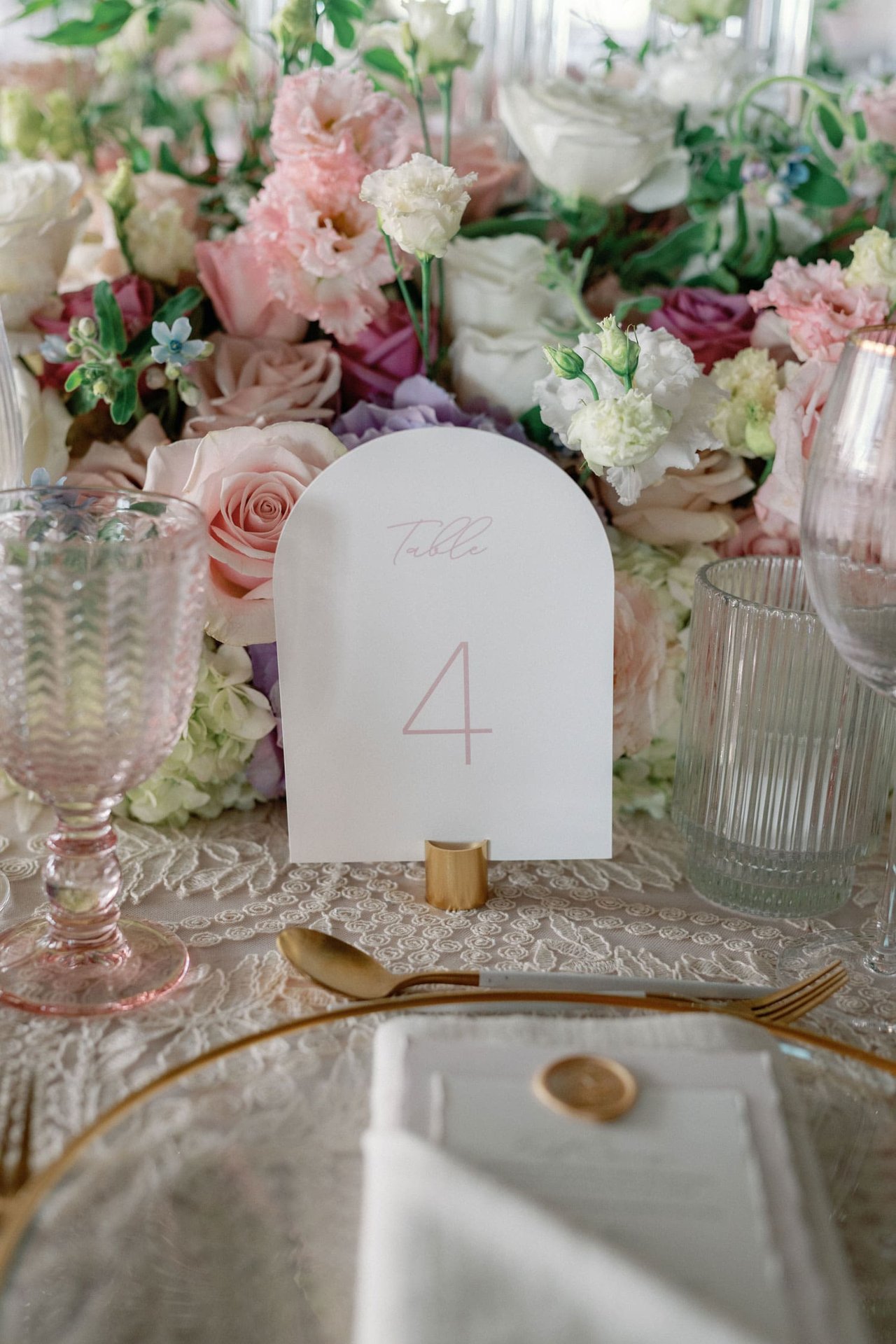 White-and-Pink Arch Table Number