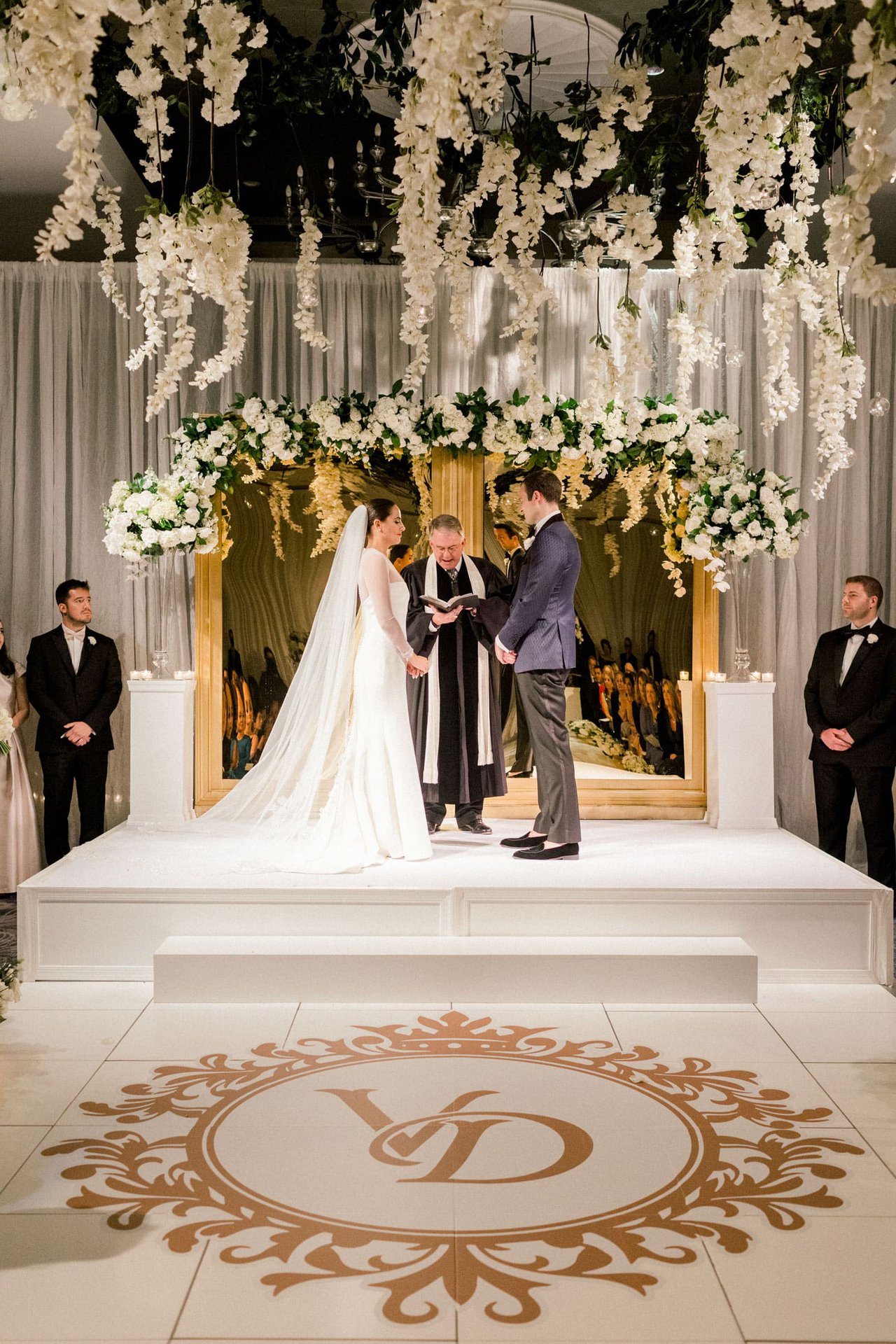Gold Monogram Ceremony Aisle in Ballroom