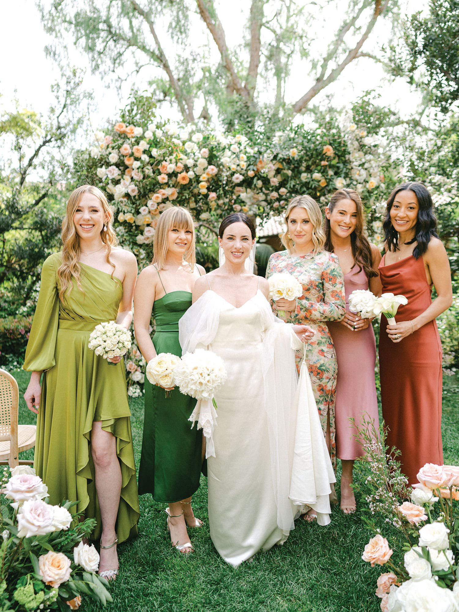 Mismatched Bridesmaids at Garden Wedding