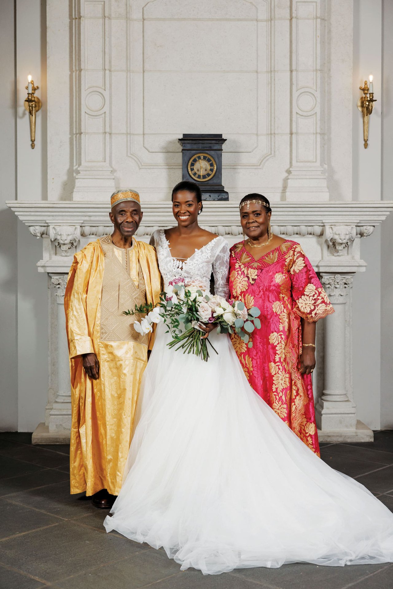 Bride with Mother & Father at African Wedding