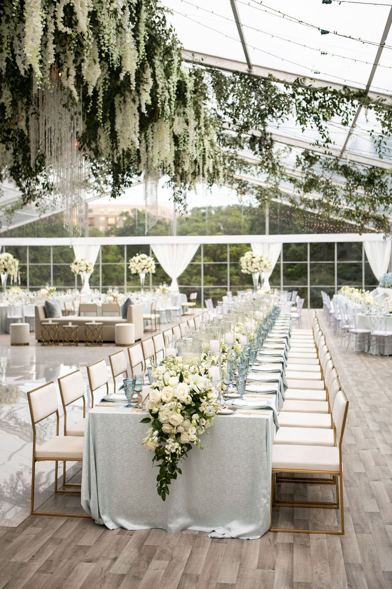 Long Light Blue Wedding Reception Table