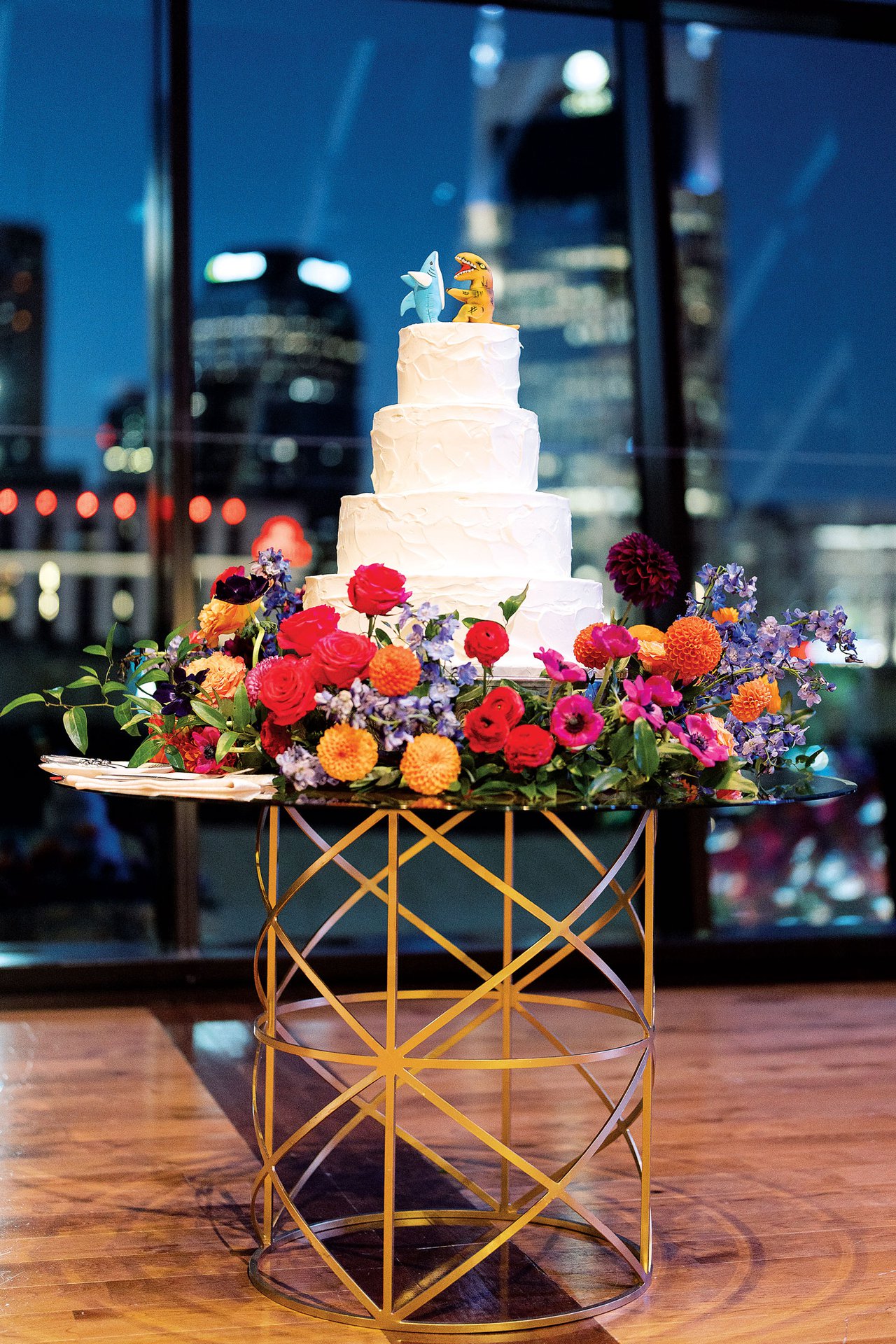 White Wedding Cake with Colorful Base