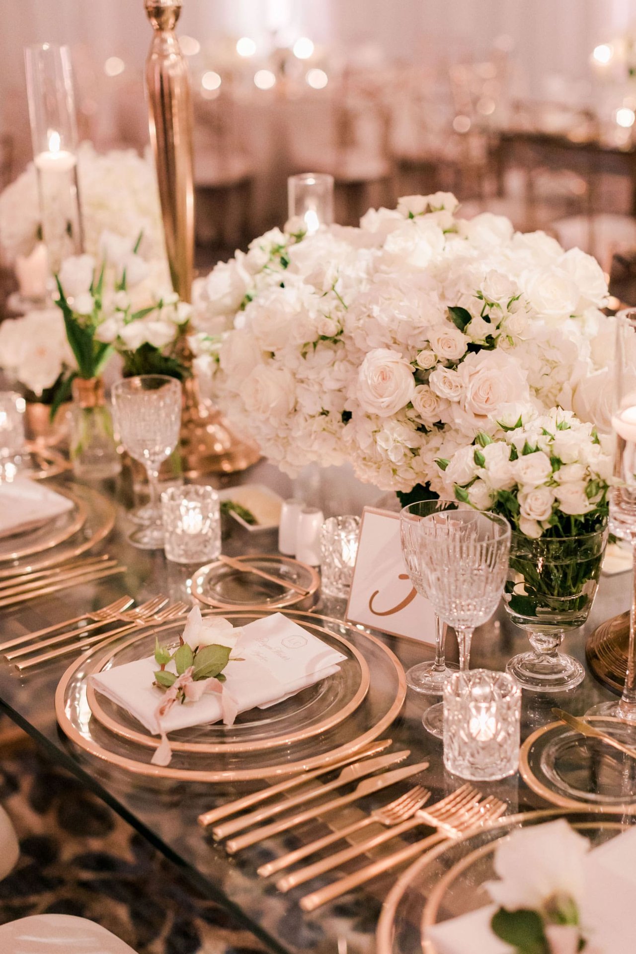 Gold Flatware & Rimmed Plates at Wedding Table