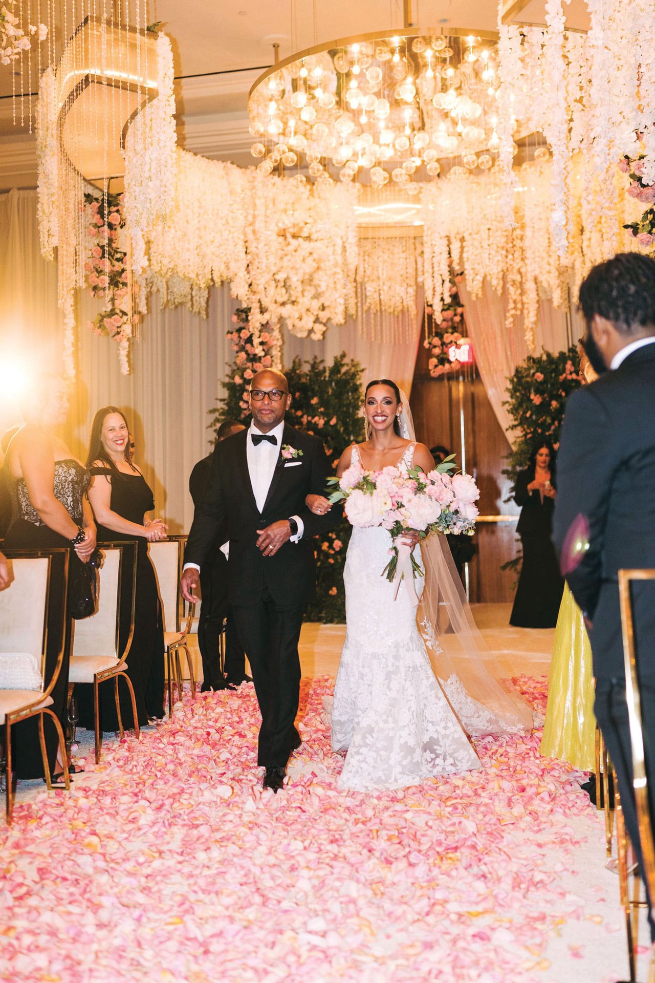 Bride & Father Walking Down Flower Petal Aisle