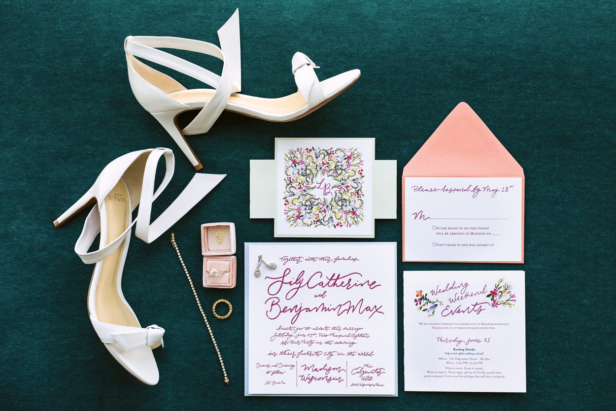 Colorful Invitation Suite with Shoes & Rings