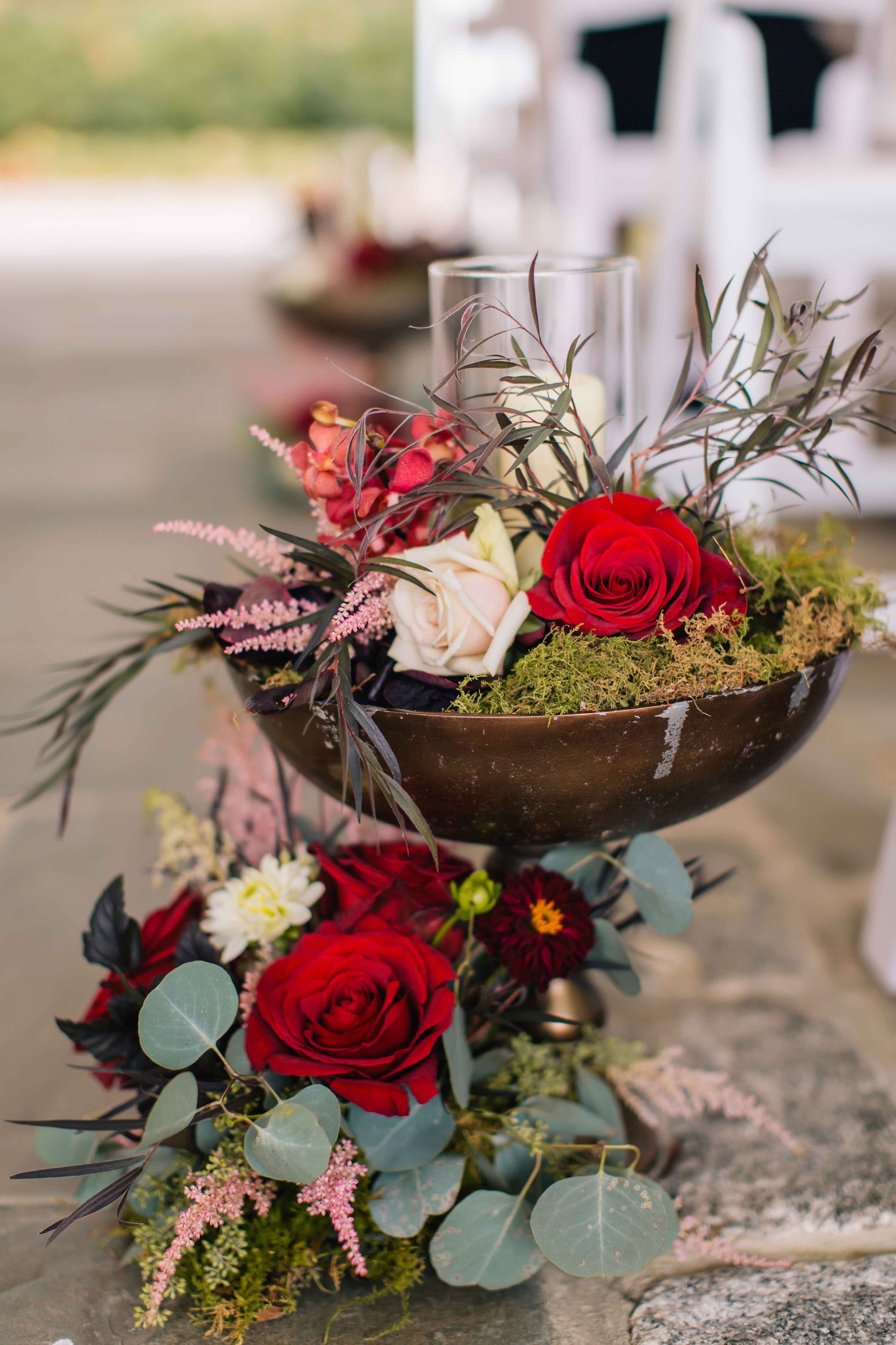 Wine-Colored Florals and Rustic Décor