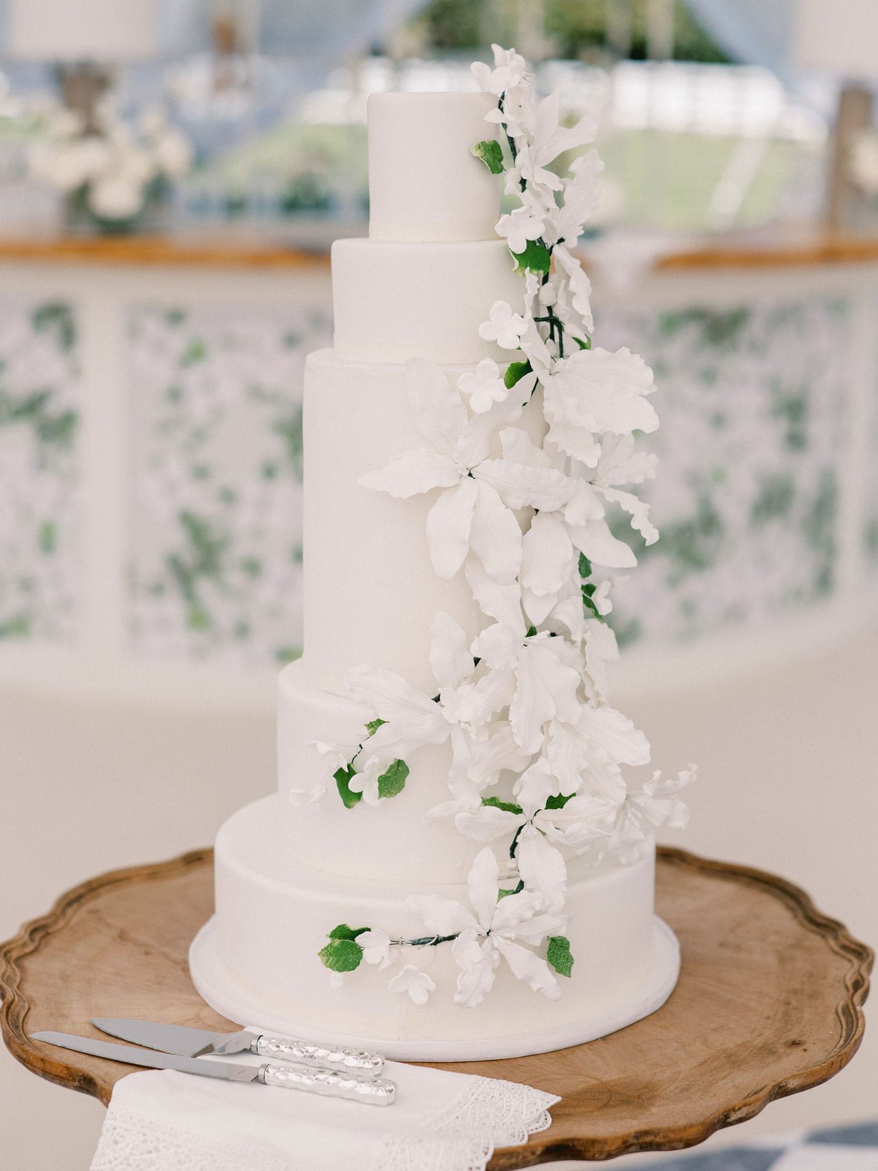 White Wedding Cake Design with Sugar Flowers