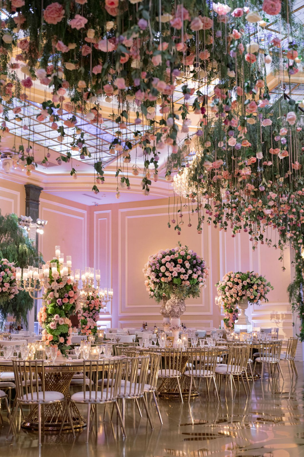 Roses Suspended from Wedding Ceiling