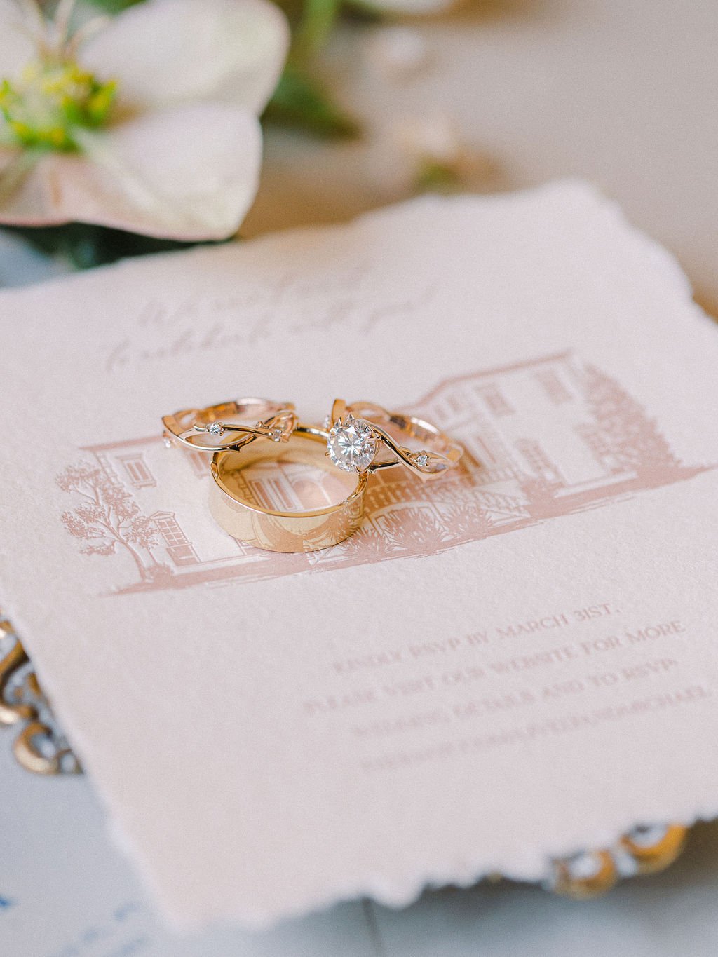 Gold Wedding Rings on Invitation