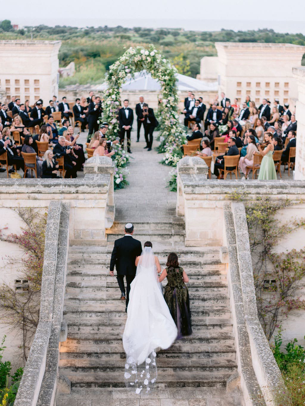 Bridal Processional Up Staircase in Italy