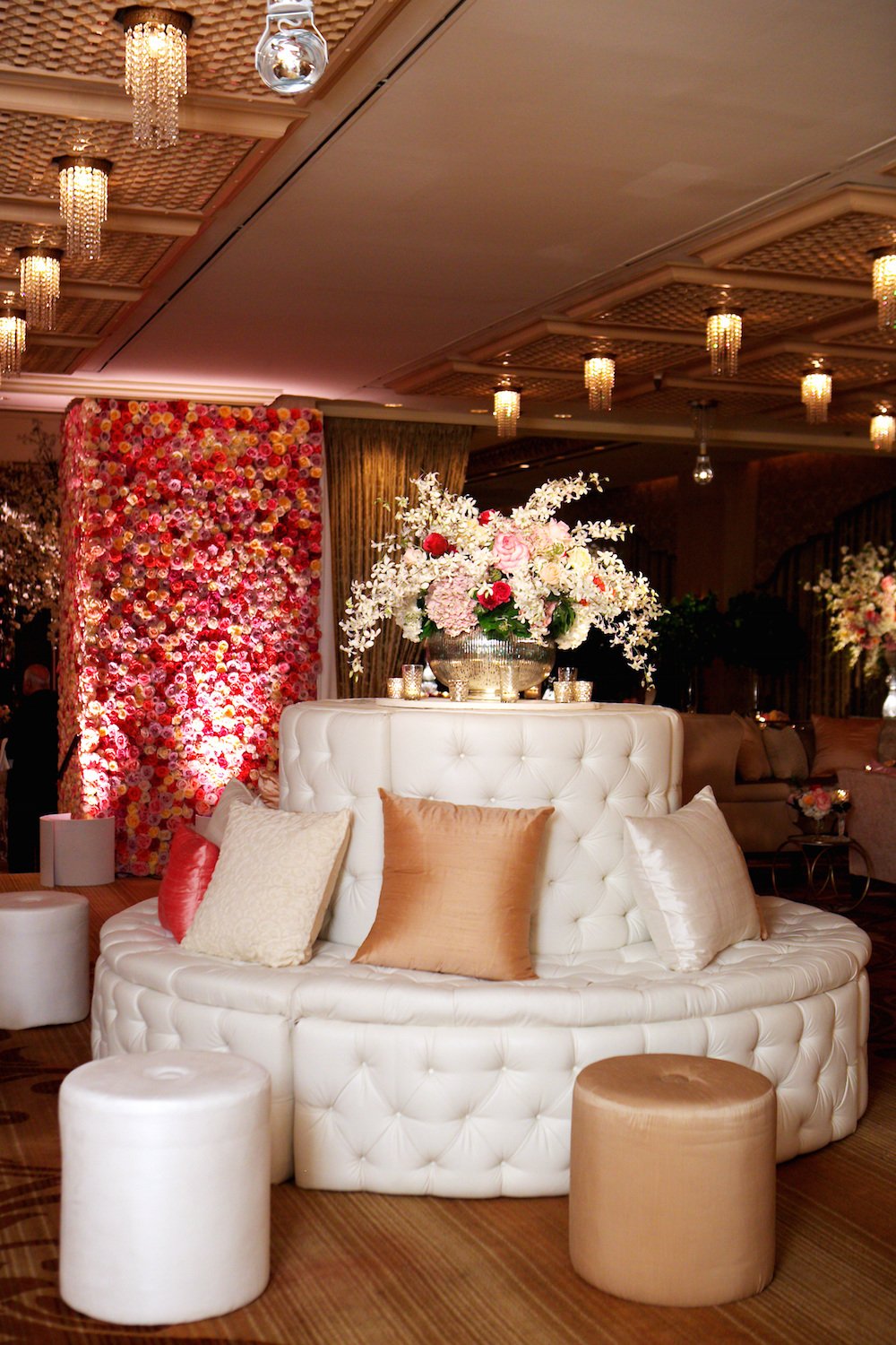 Reception Décor Photos - Plush Lounge Seating + Flower Wall - Inside ...