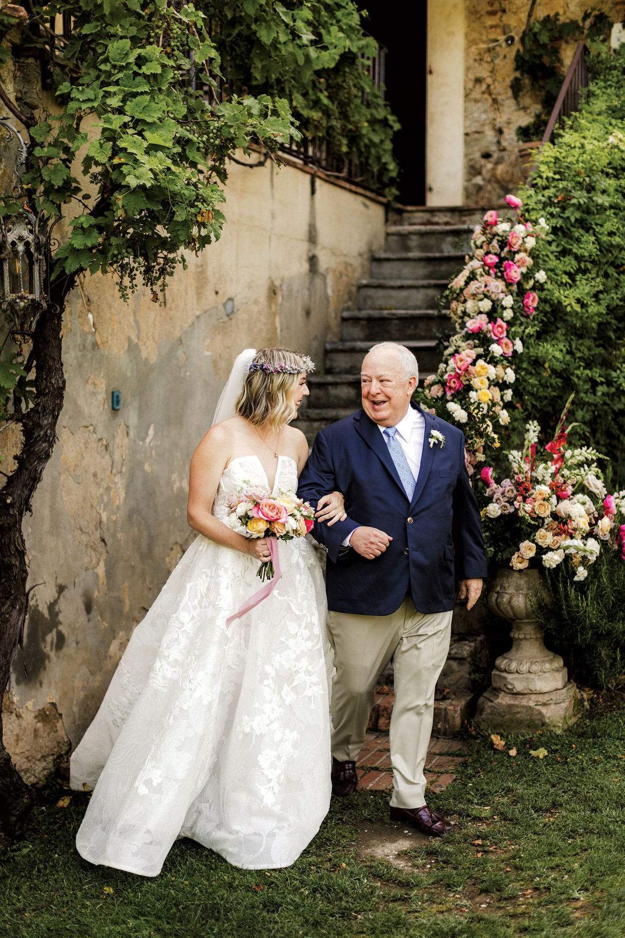 Father of Bride Processional with Daughter in Tuscany