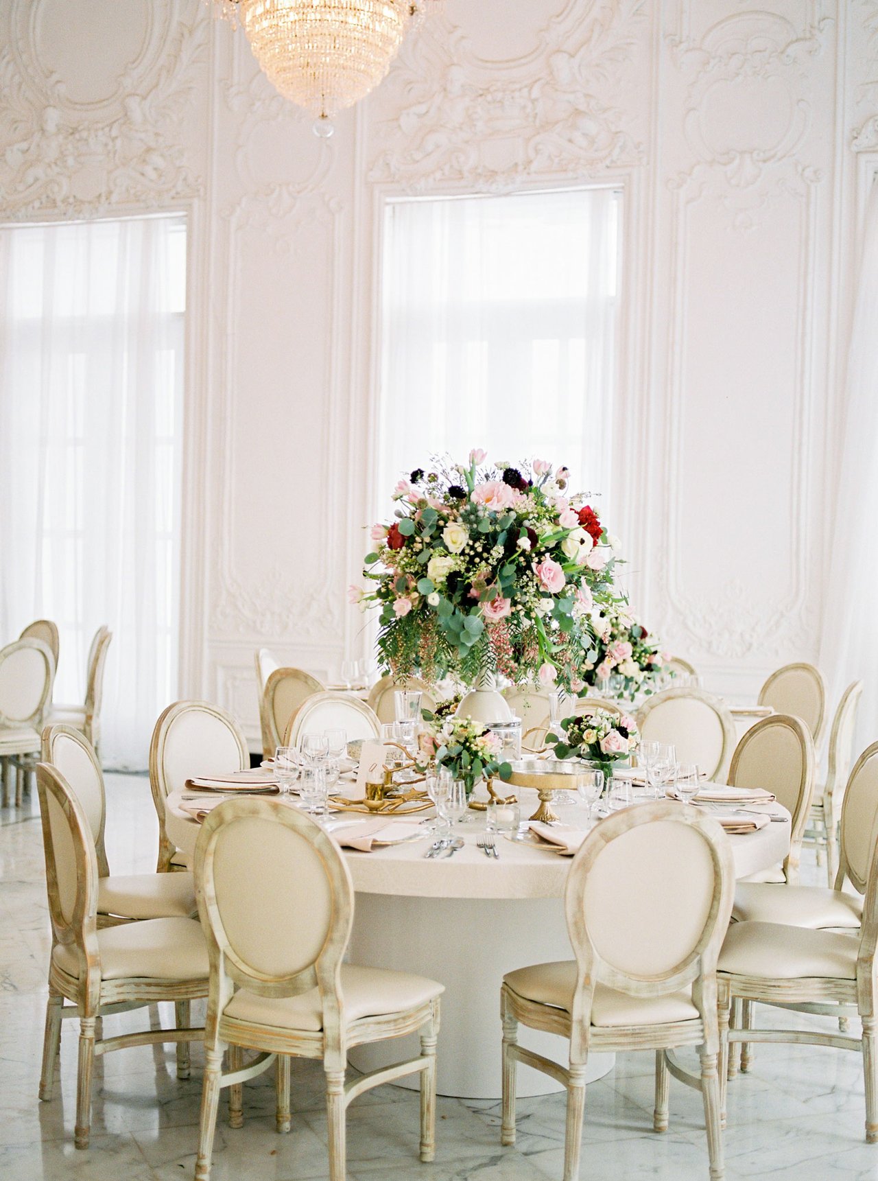White Table with Rich Centerpieces