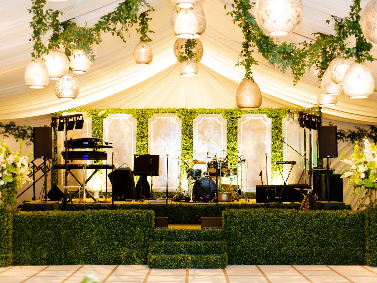 Live Band Stage with Boxwood Hedges