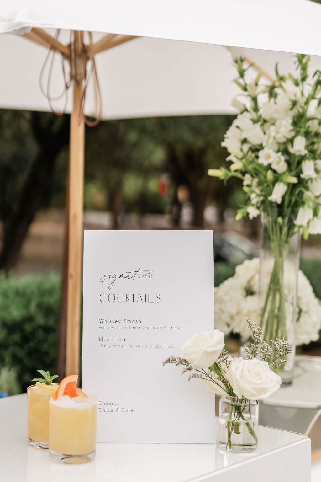 Signature Cocktail Menu at Outdoor Wedding