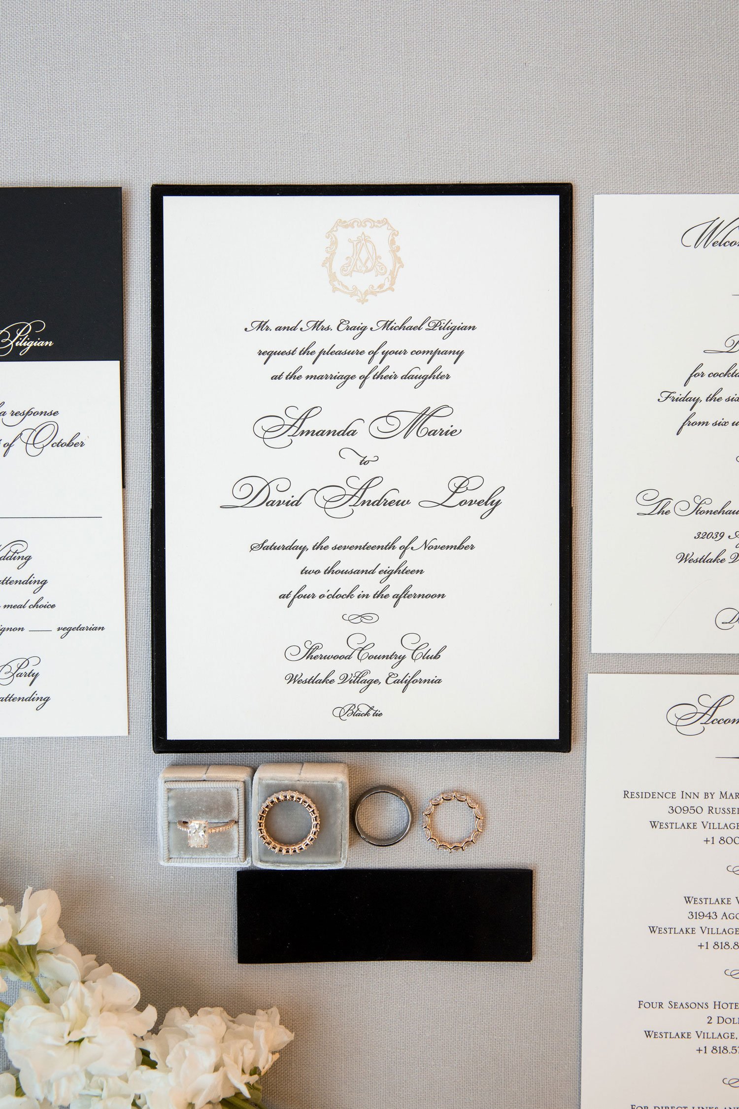 Black, White + Gold Invitation Suite