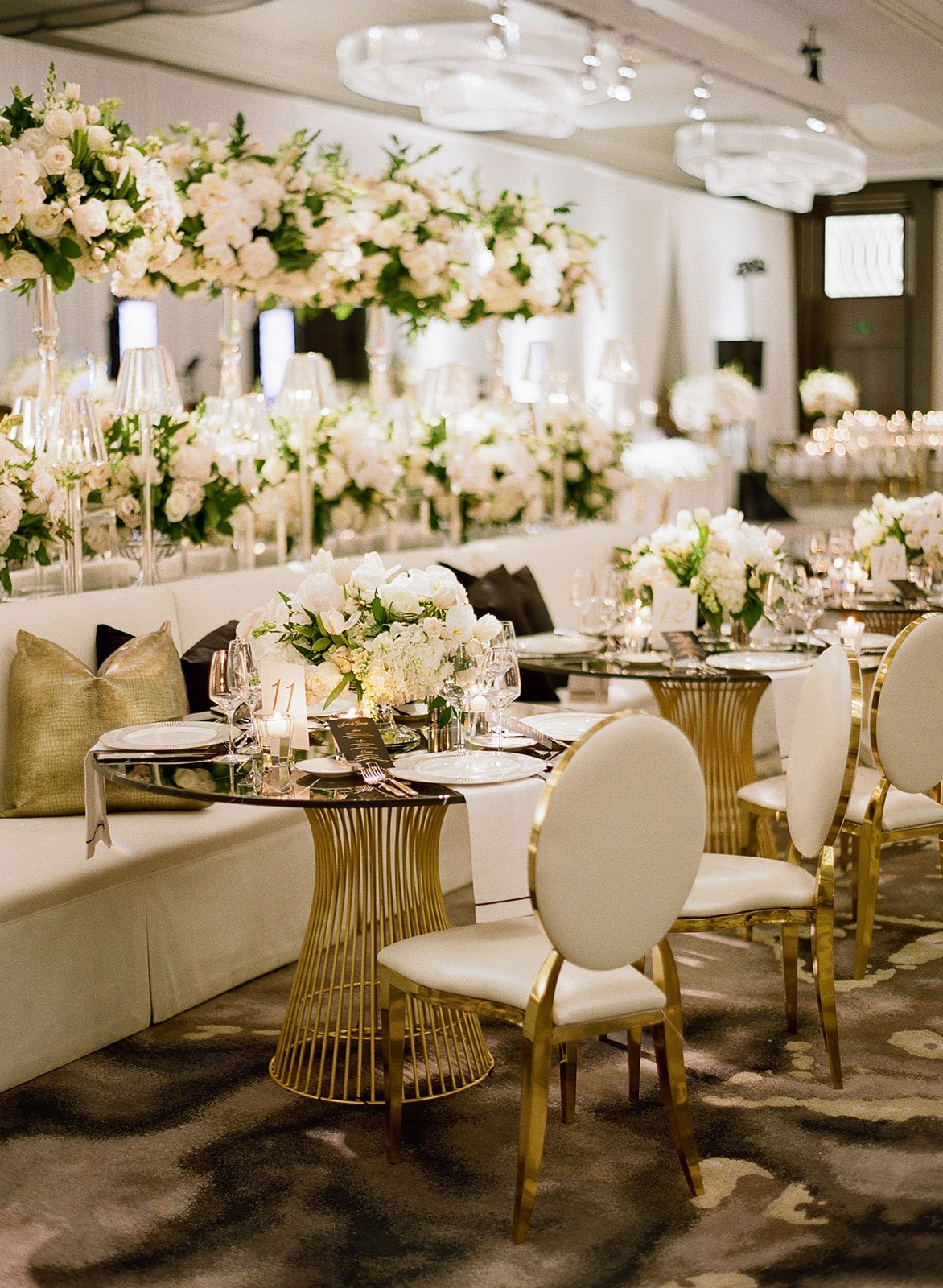 Banquette Seating at White & Gold Wedding