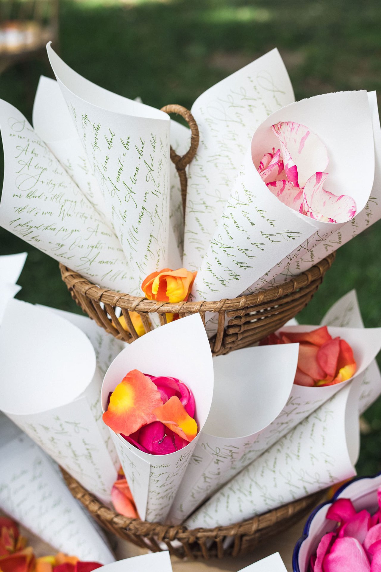 Romantic Script Flower Petal Toss Cones