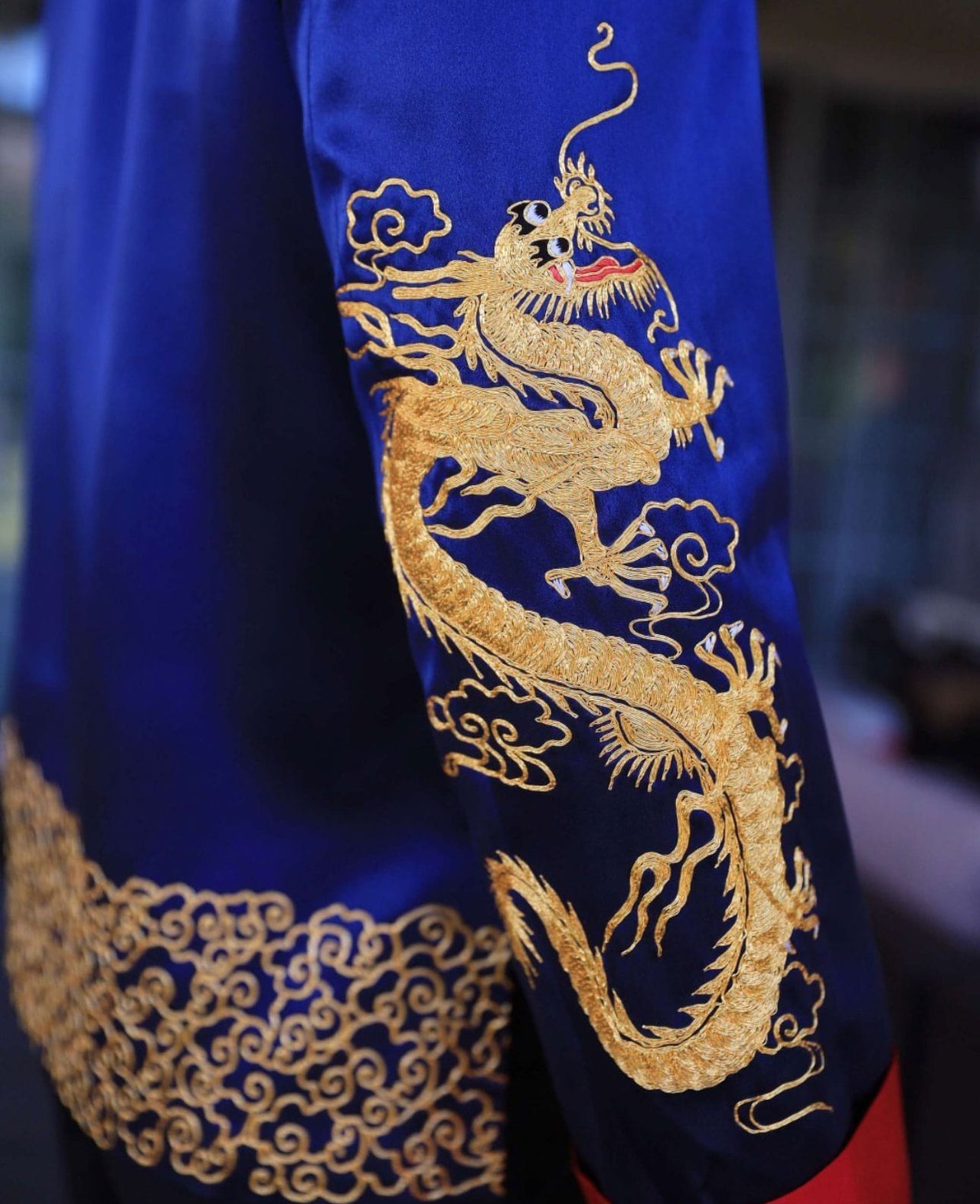 Royal Blue Tang Suit Jacket with Dragon Embroidery