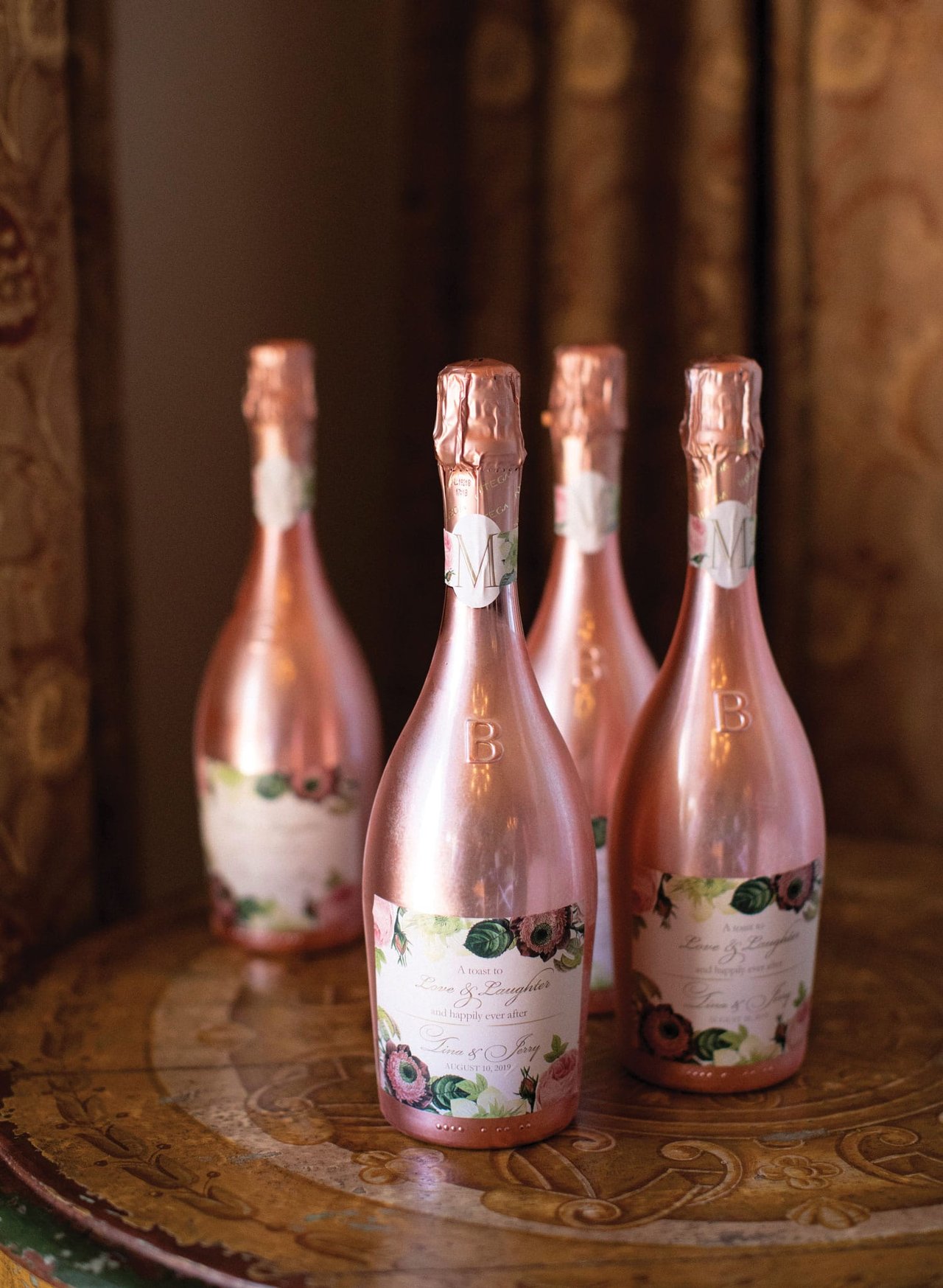 Pink Champagne Bottle with Custom Label