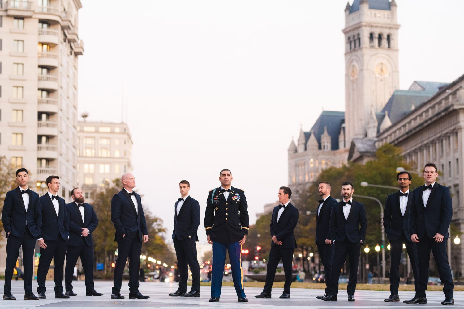Groom in Military Uniform with Groomsmen