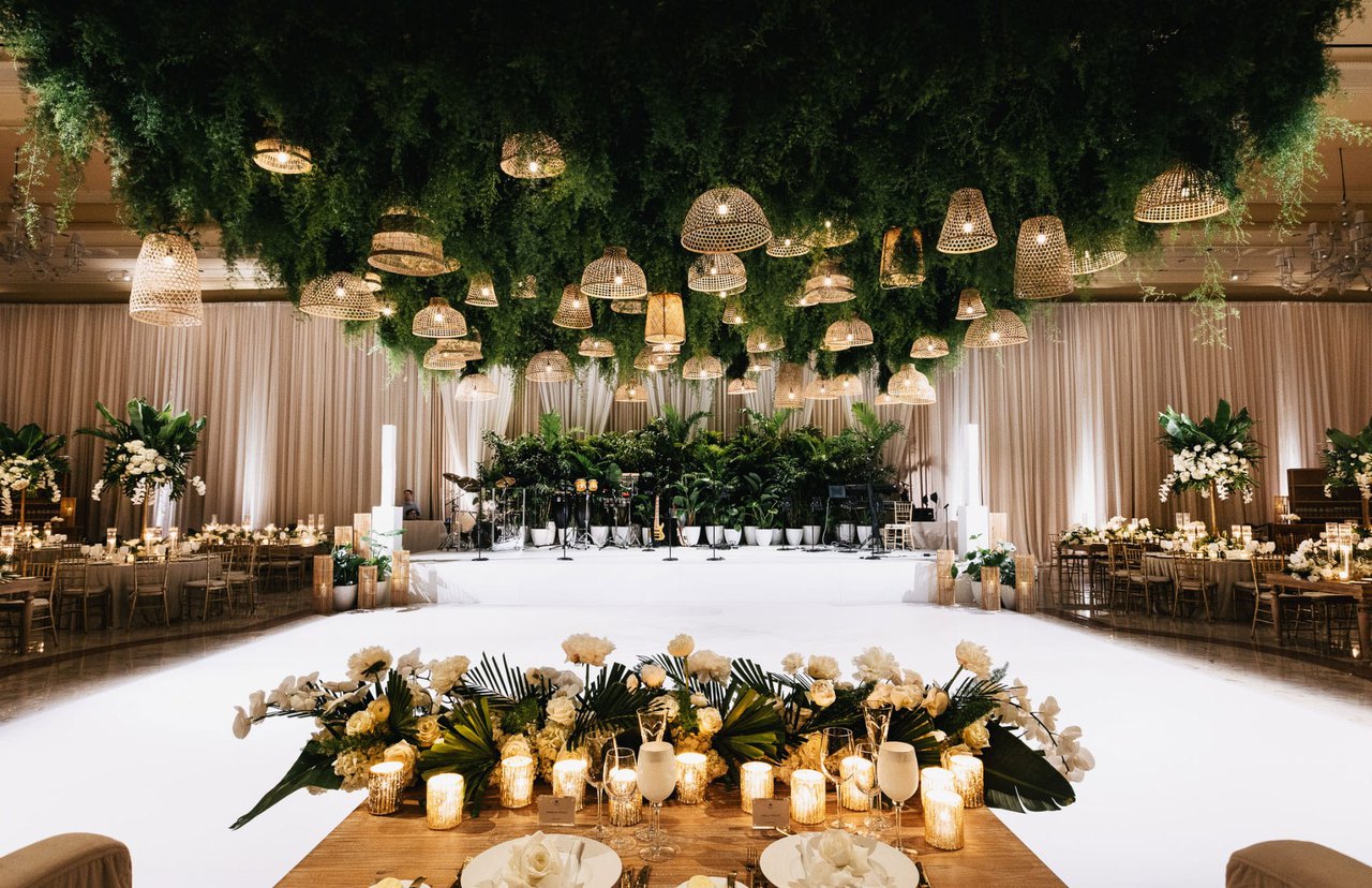Tropical Greenery Installation Over Dance Floor