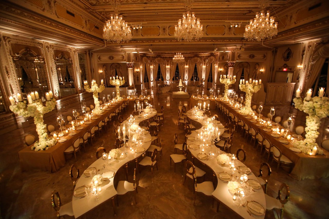 Aerial View of Opulent Ballroom Wedding