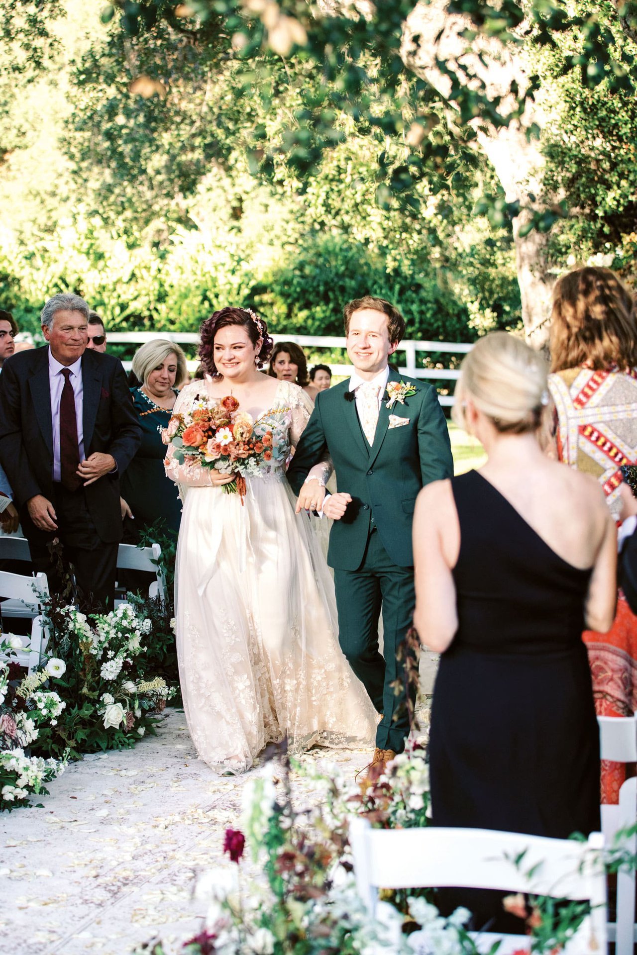 Bride & Groom Recessional Under Oak Tree