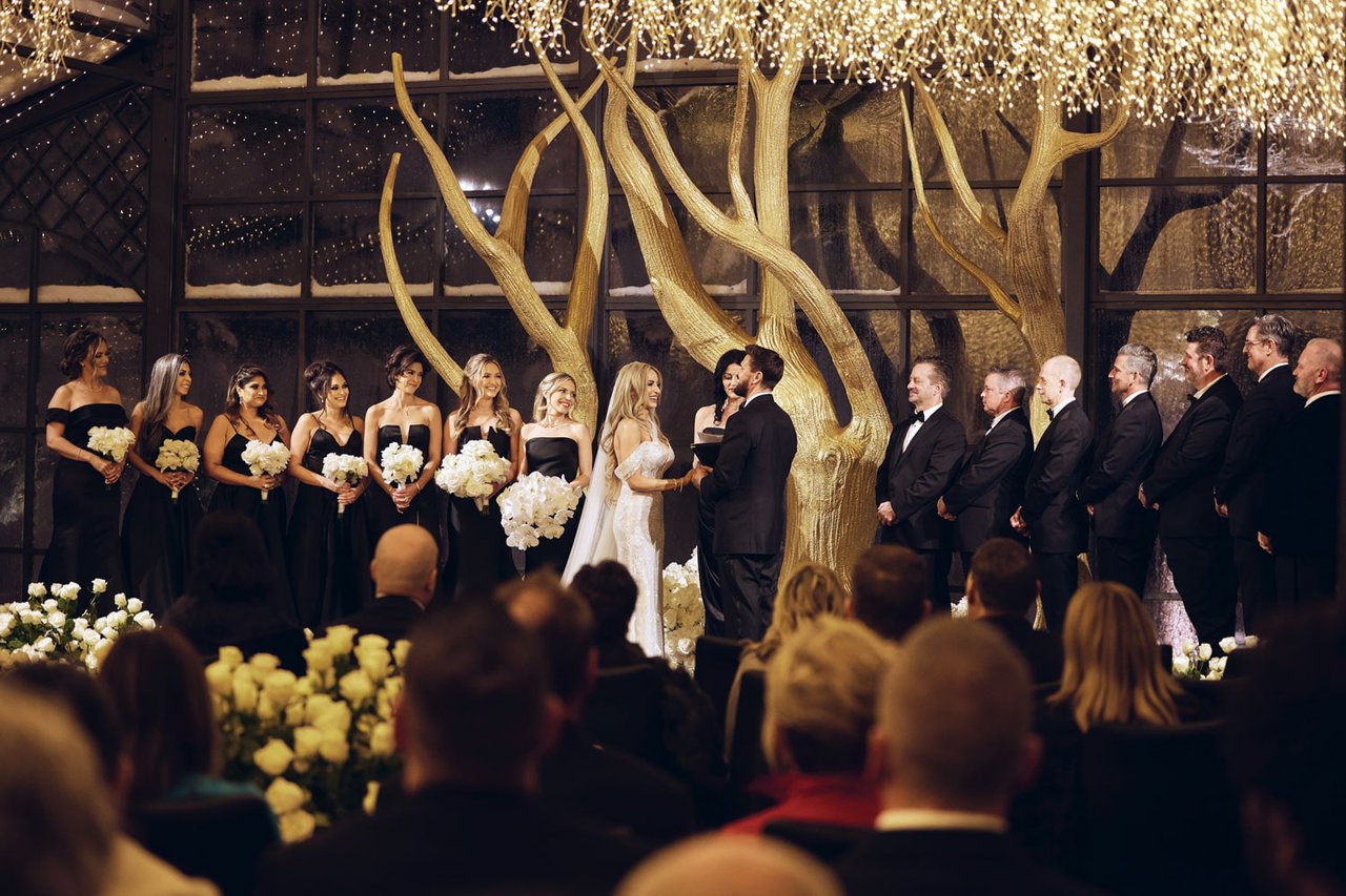 Gold Tree Décor at Luxury Wedding Ceremony