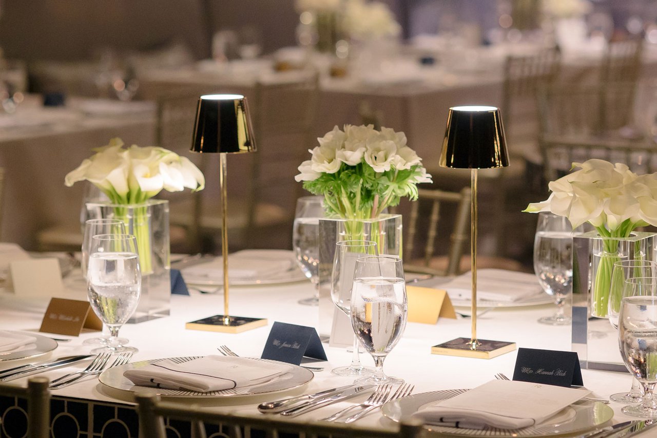 Gold Task Lamps on Wedding Reception Table