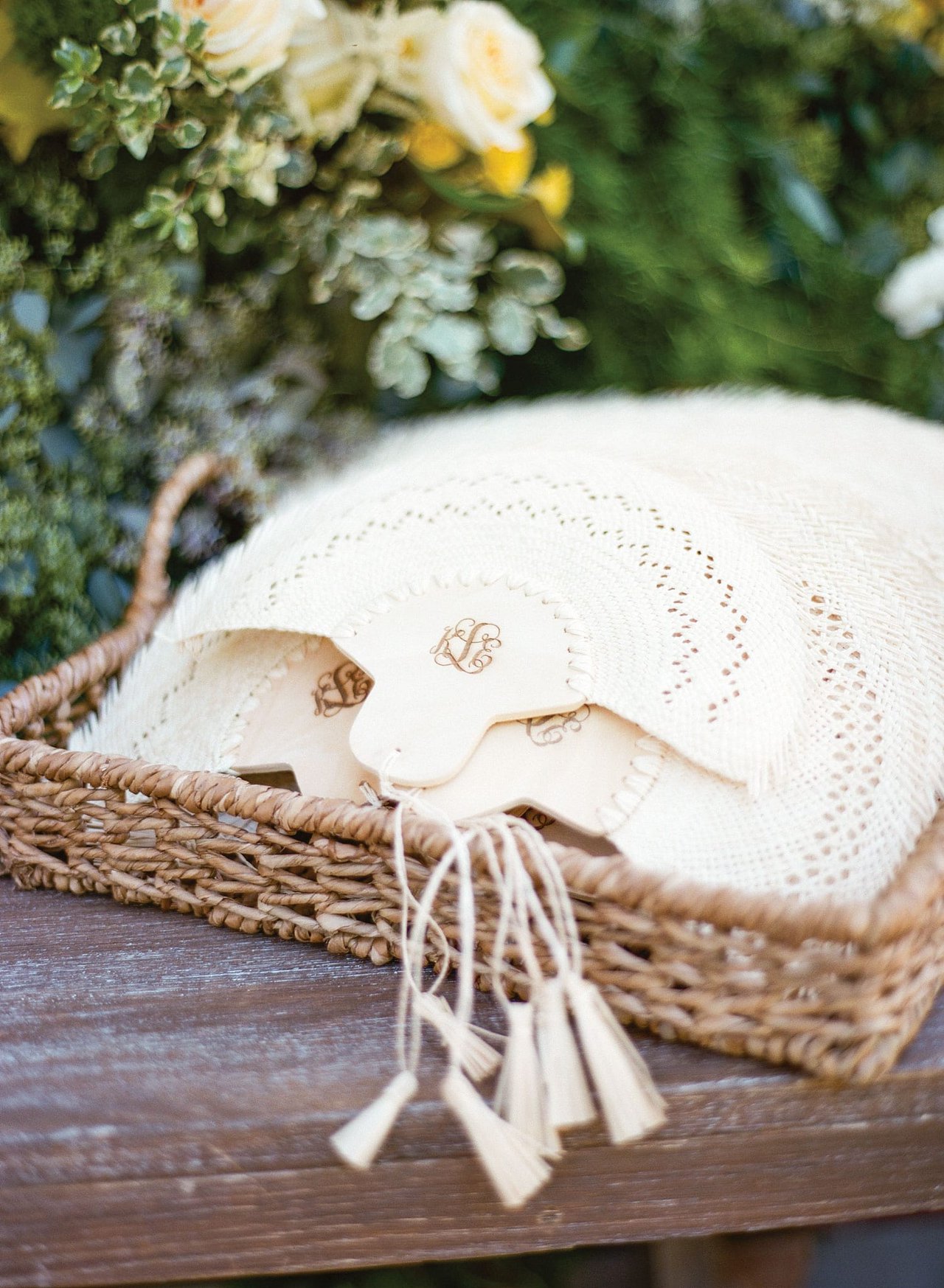 Tropical Fans at Wedding Ceremony
