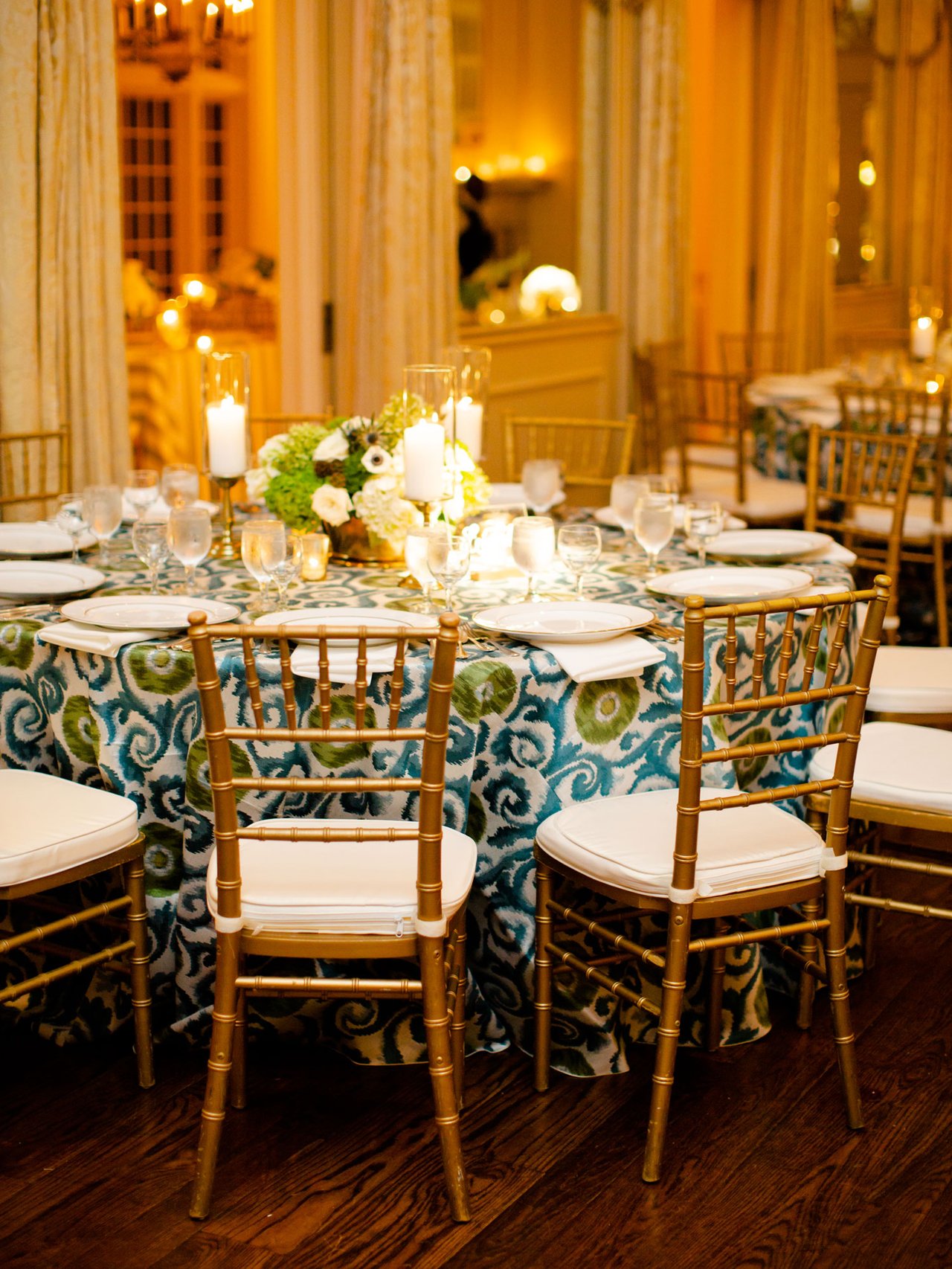 Vibrant Patterned Linens at Round Table