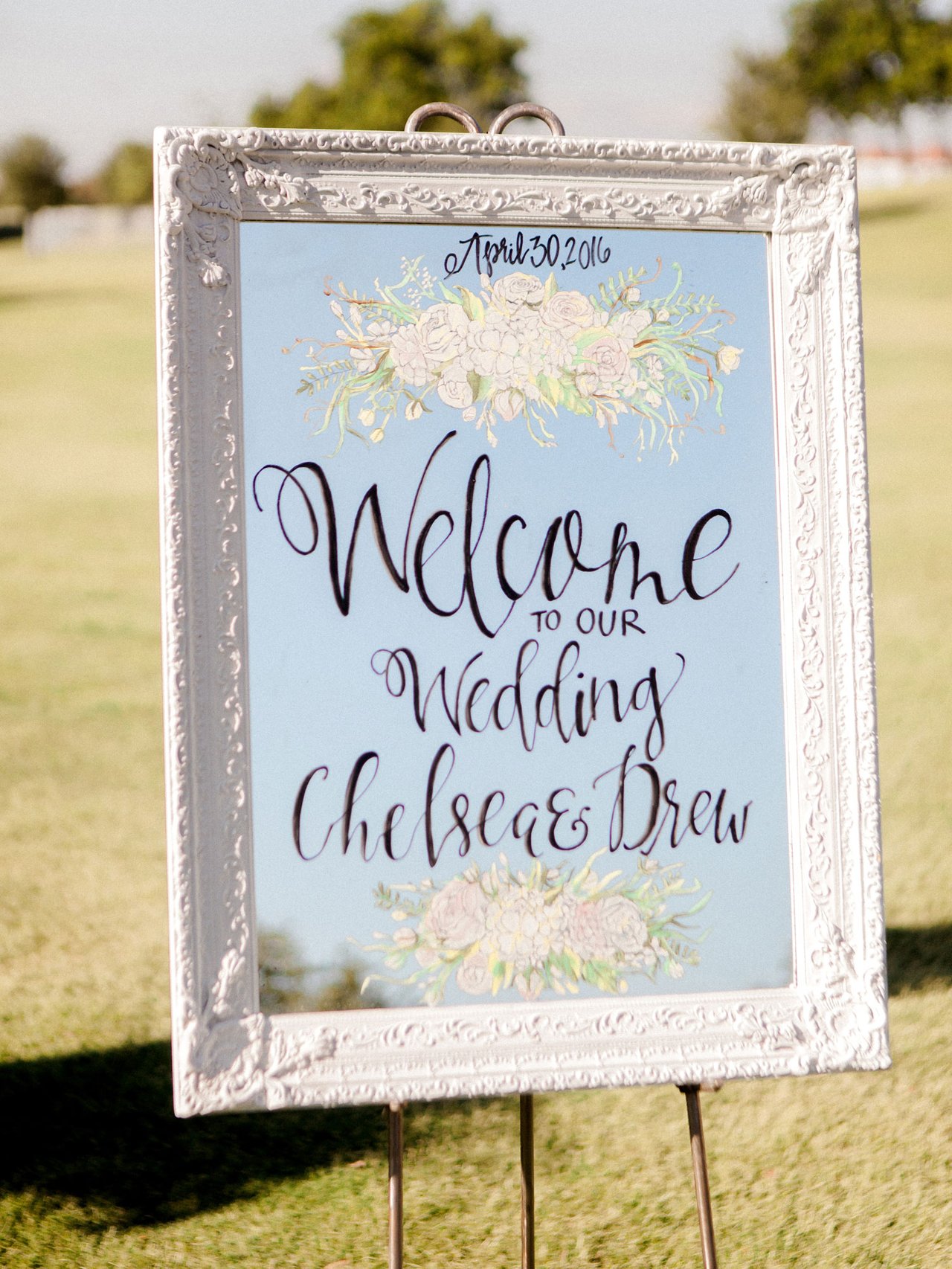 Mirror Welcome Sign in White Frame