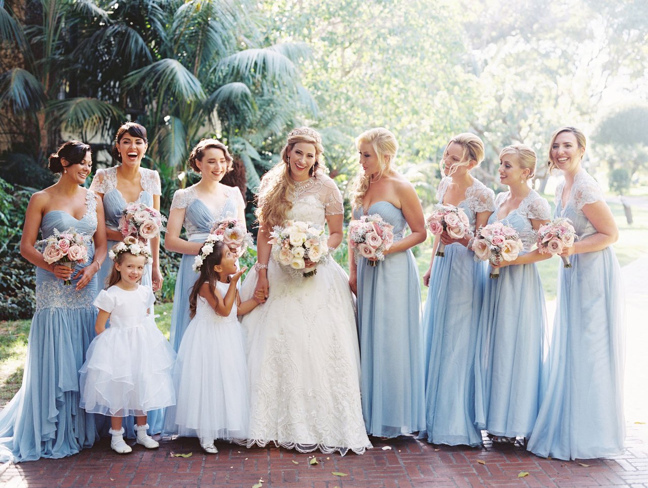 Bridesmaids in Blue & Flower Girls